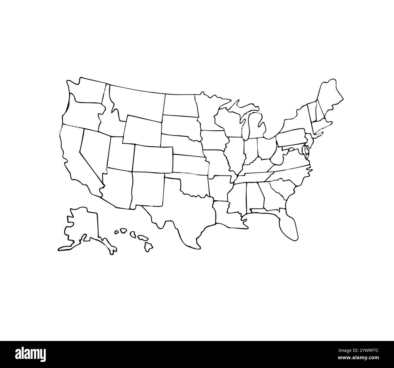 Vector hand drawn doodle sketch USA states political map isolated on ...
