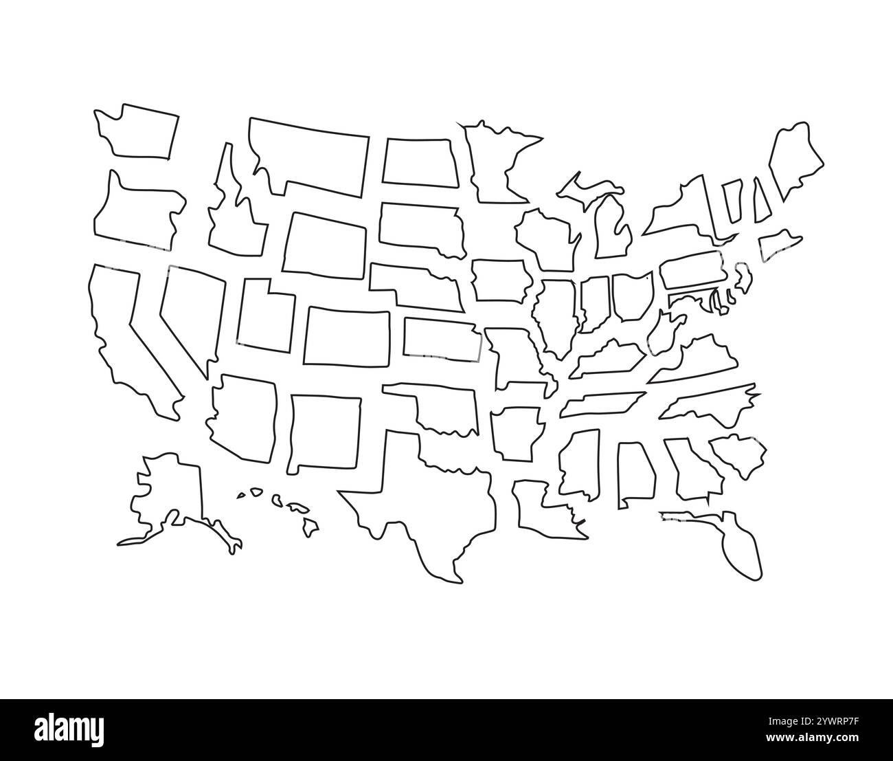 Vector set bundle of hand drawn doodle sketch outline usa states map ...