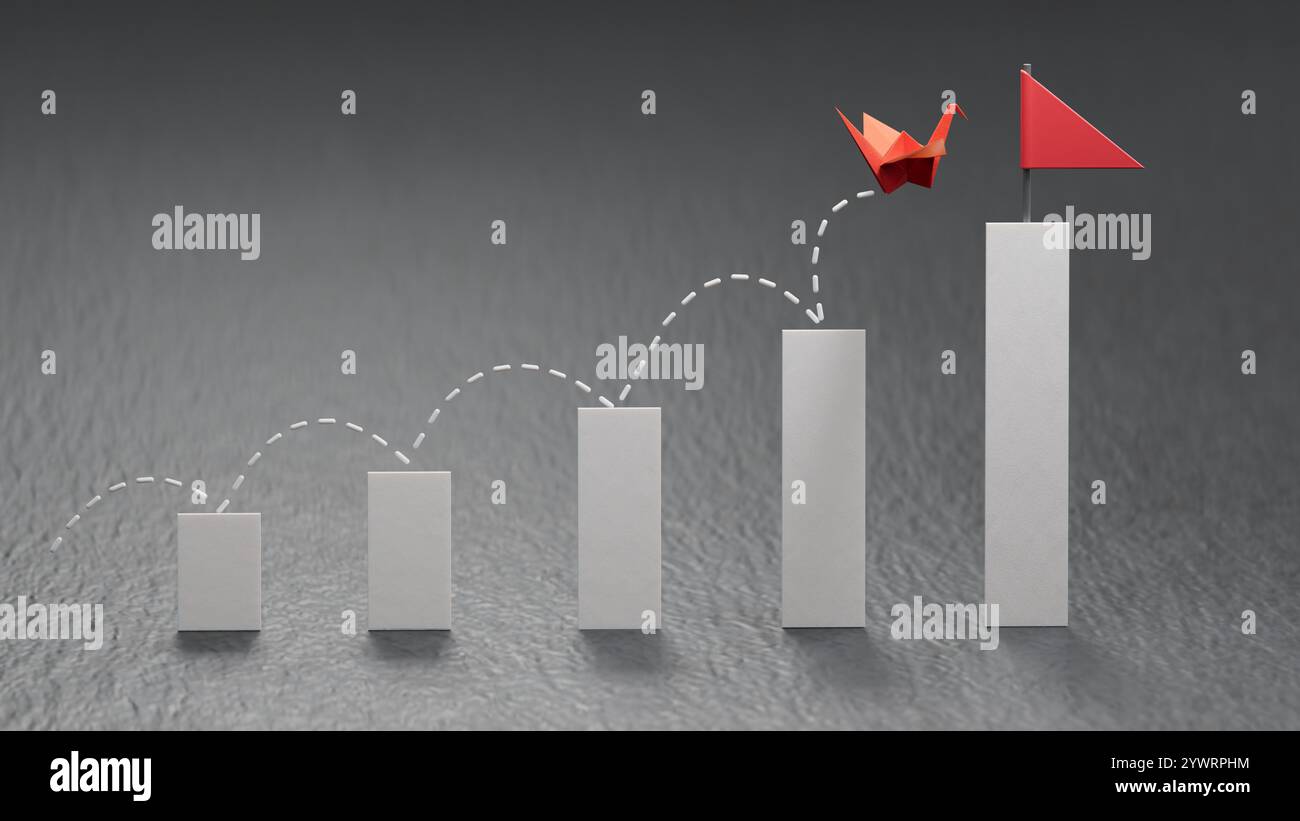 Paper swan flying on growing graph to red flag.Paper art style of ...