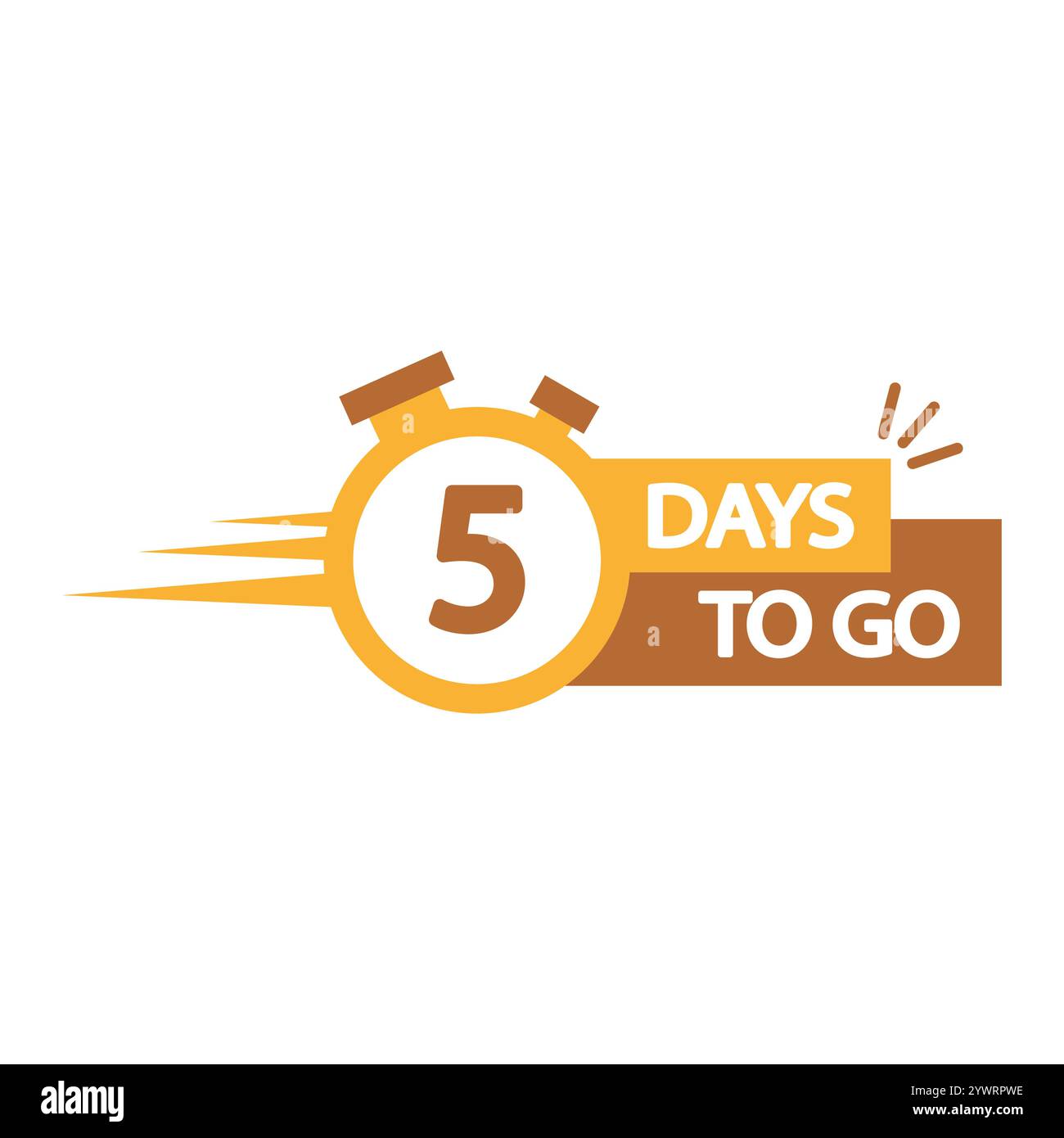 Fast countdown icon. Number five focus. Bold 5 days to go text. Yellow ...