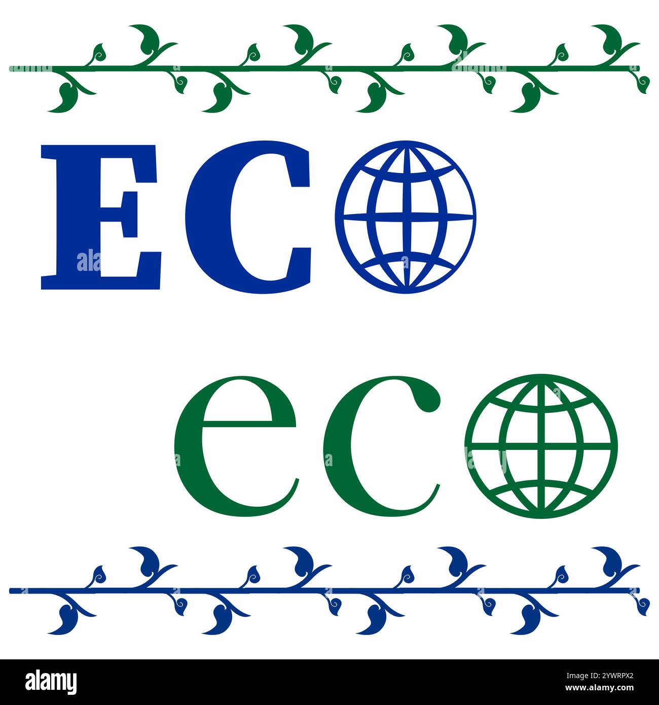 Eco lettering icon. Nature globe detail. Green leaf pattern. Vector ...