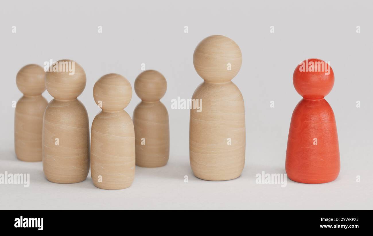 A wooden puppet wooden cube with a happy smiley face. Separating from a ...