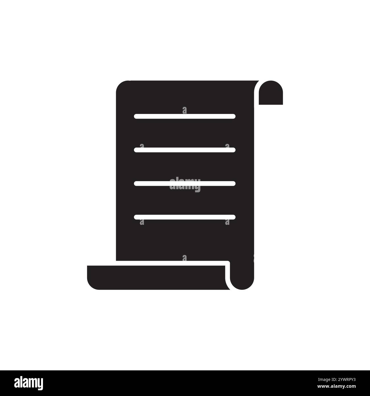 Scroll paper icon. Minimal rolled document. Black vector illustration ...