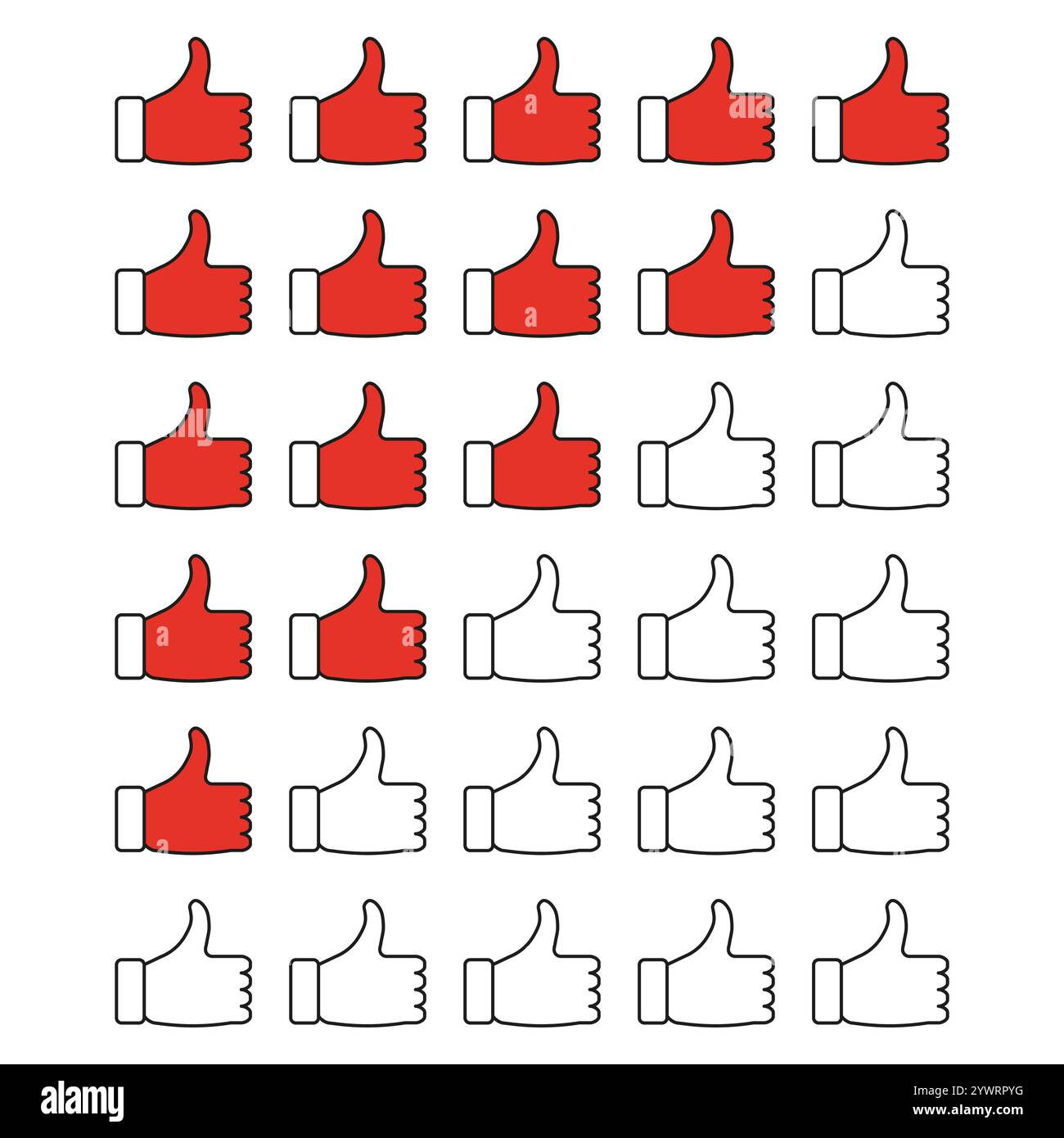 Thumbs up icons. Red and white rows. Approval gesture pattern. Vector ...