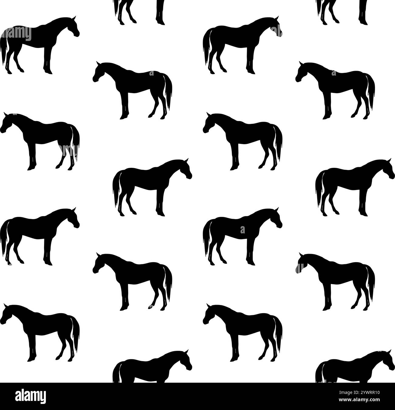 Vector seamless pattern of black horse silhouette isolated on white ...
