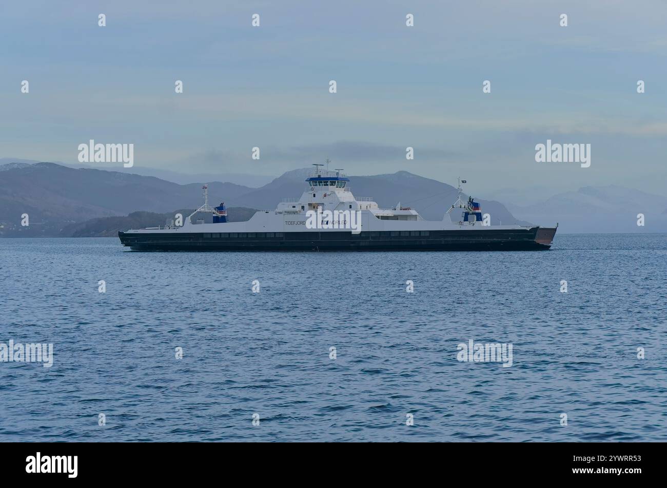 Electric Ro-Ro passenger ferry Tidefjord underway between Liervag and ...