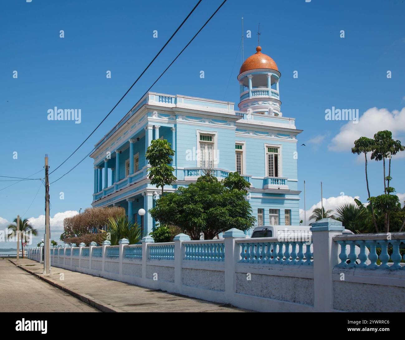 The Blue Palace (Palacio Azul) with a tower with a red roof in Paseo ...