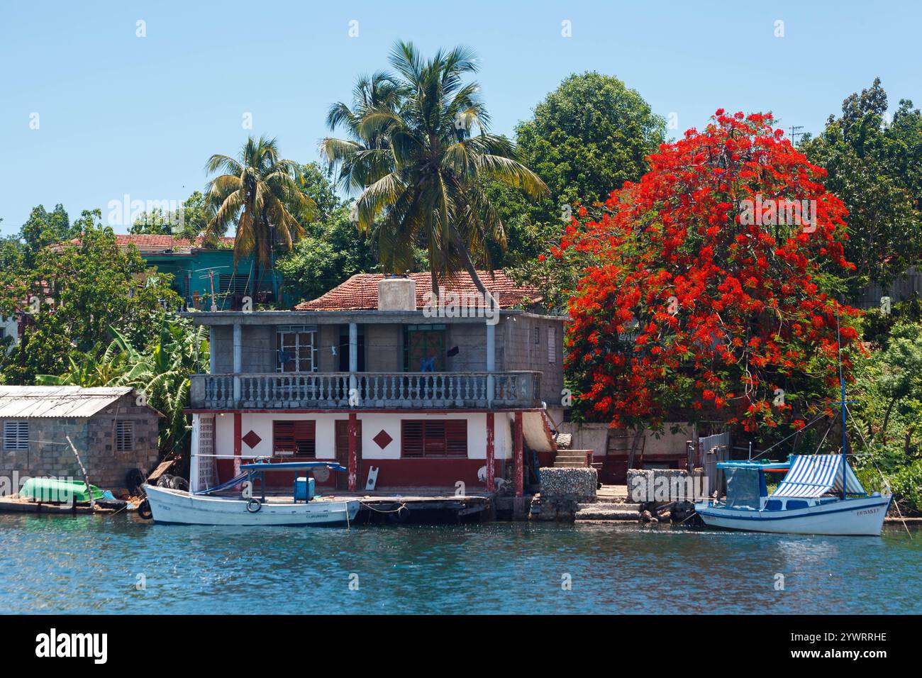 Fishing boats in a small village in bahia de cienfuegos, Cuba Stock ...