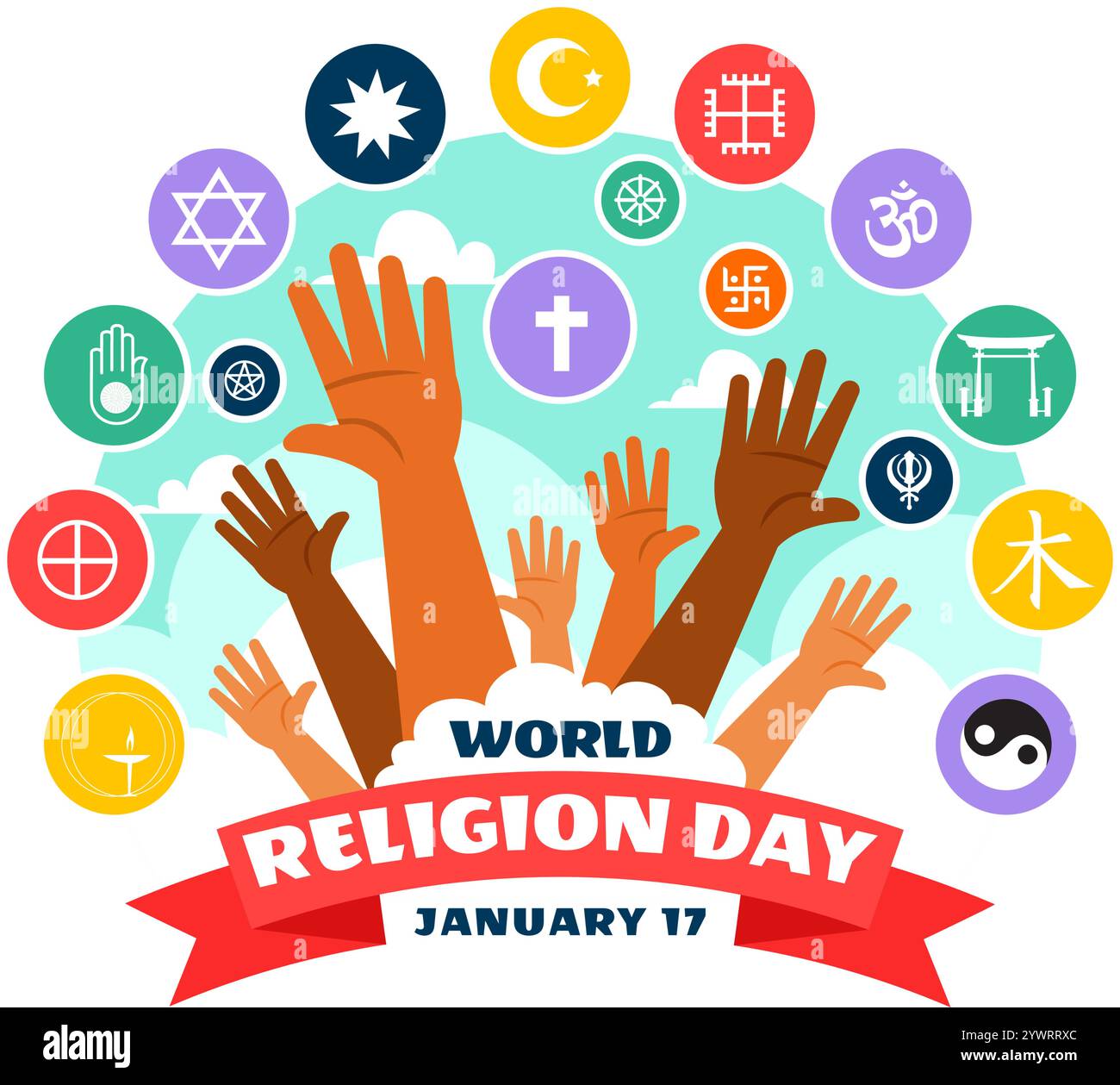 World Religion Day Vector Illustration on 17 January with Symbol Icons ...