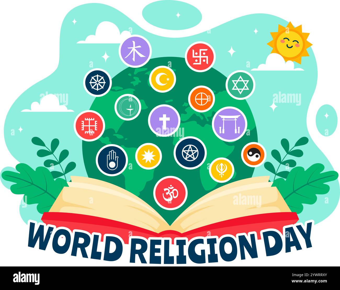 World Religion Day Vector Illustration on 17 January with Symbol Icons ...