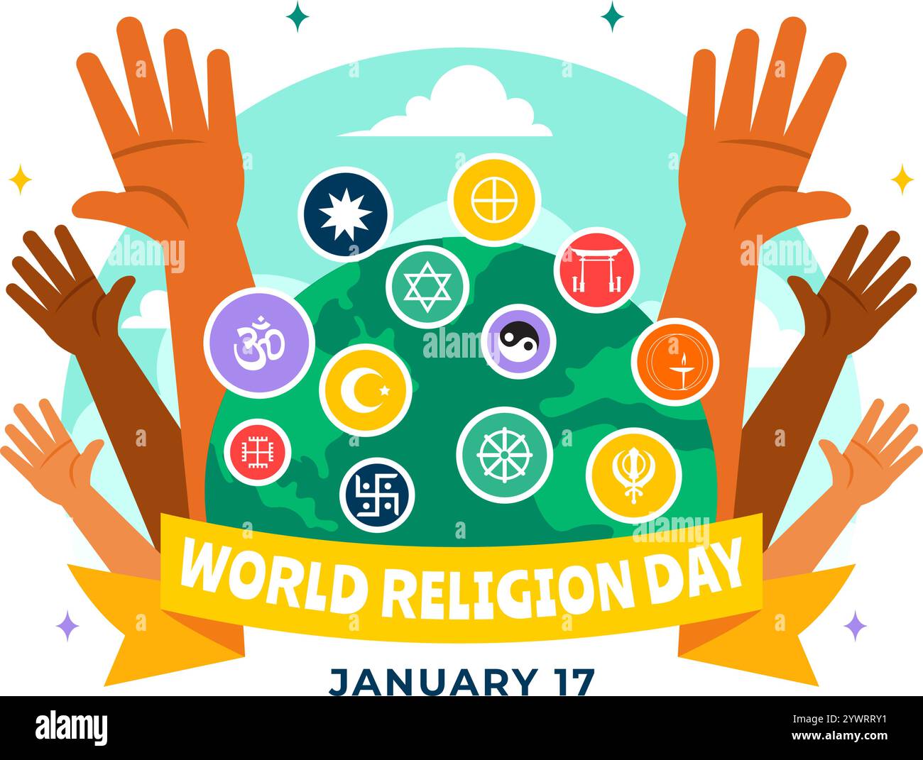 World Religion Day Vector Illustration on 17 January with Symbol Icons ...