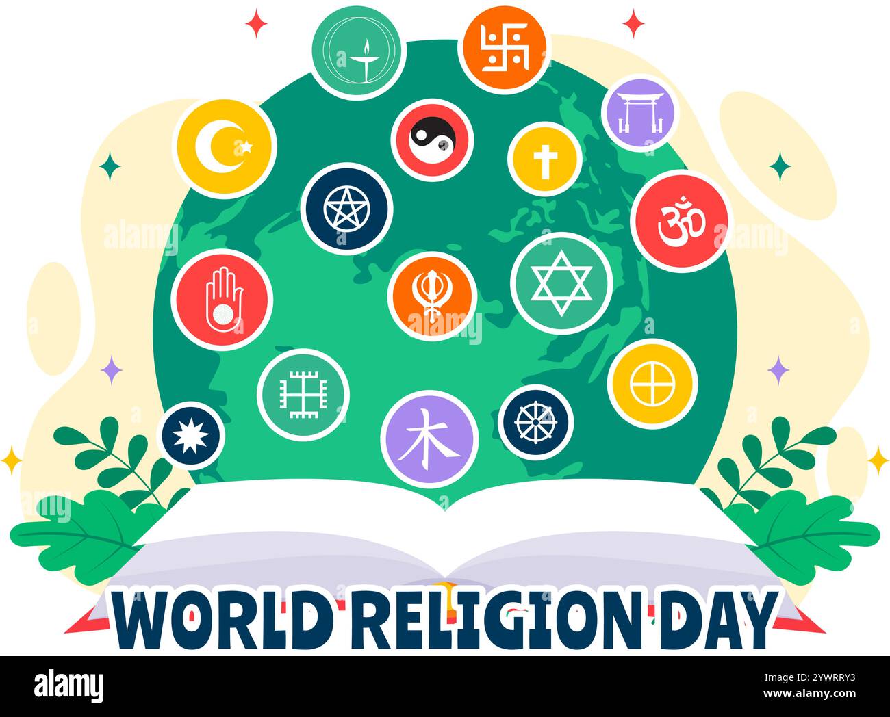 World Religion Day Vector Illustration on 17 January with Symbol Icons ...