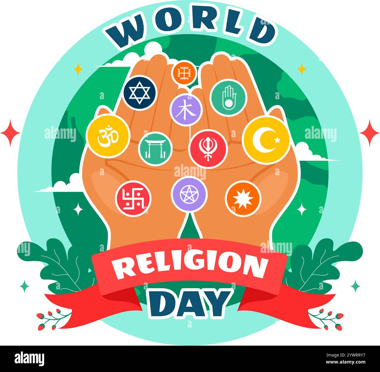 World Religion Day Vector Illustration on 17 January with Symbol Icons ...