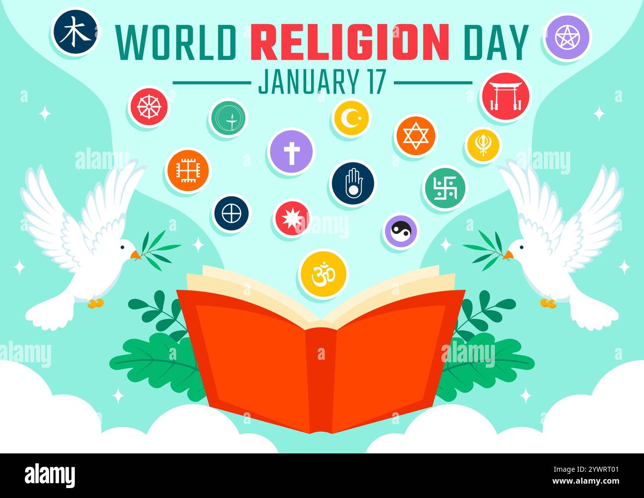 World Religion Day Vector Illustration on 17 January with Symbol Icons ...
