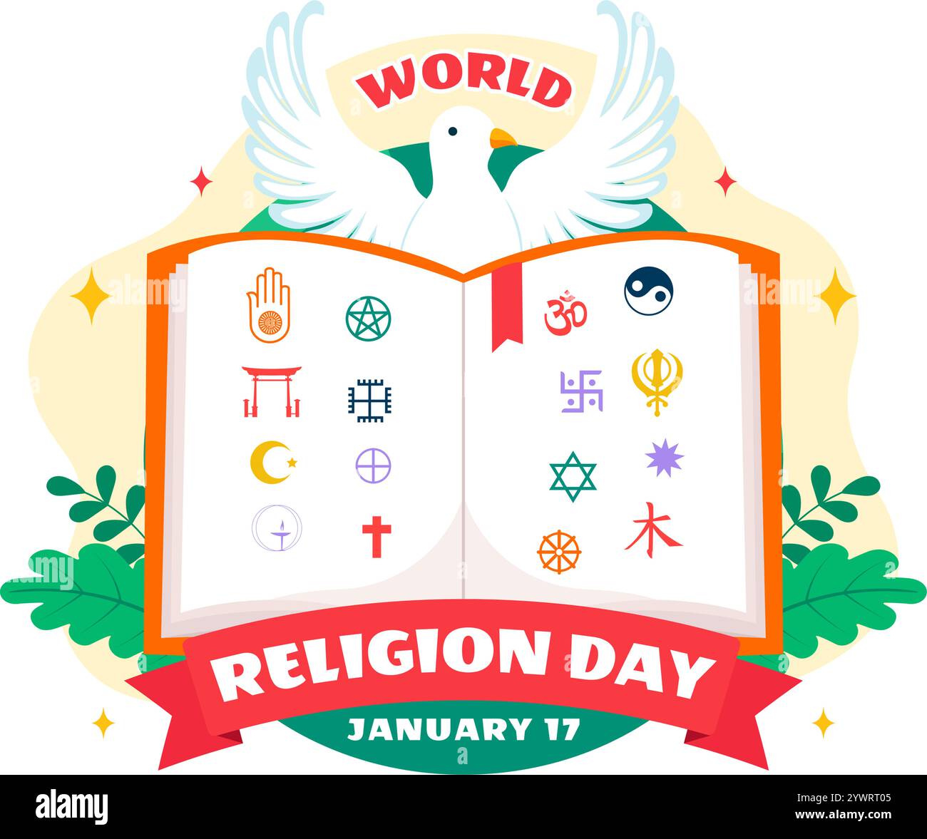 World Religion Day Vector Illustration on 17 January with Symbol Icons ...