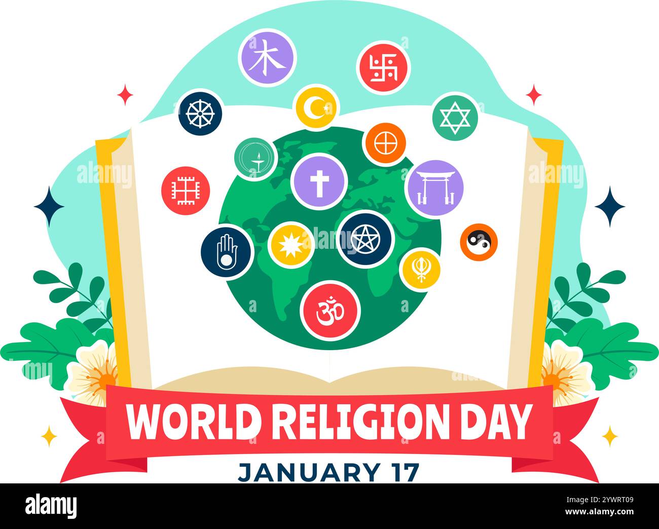 World Religion Day Vector Illustration on 17 January with Symbol Icons ...