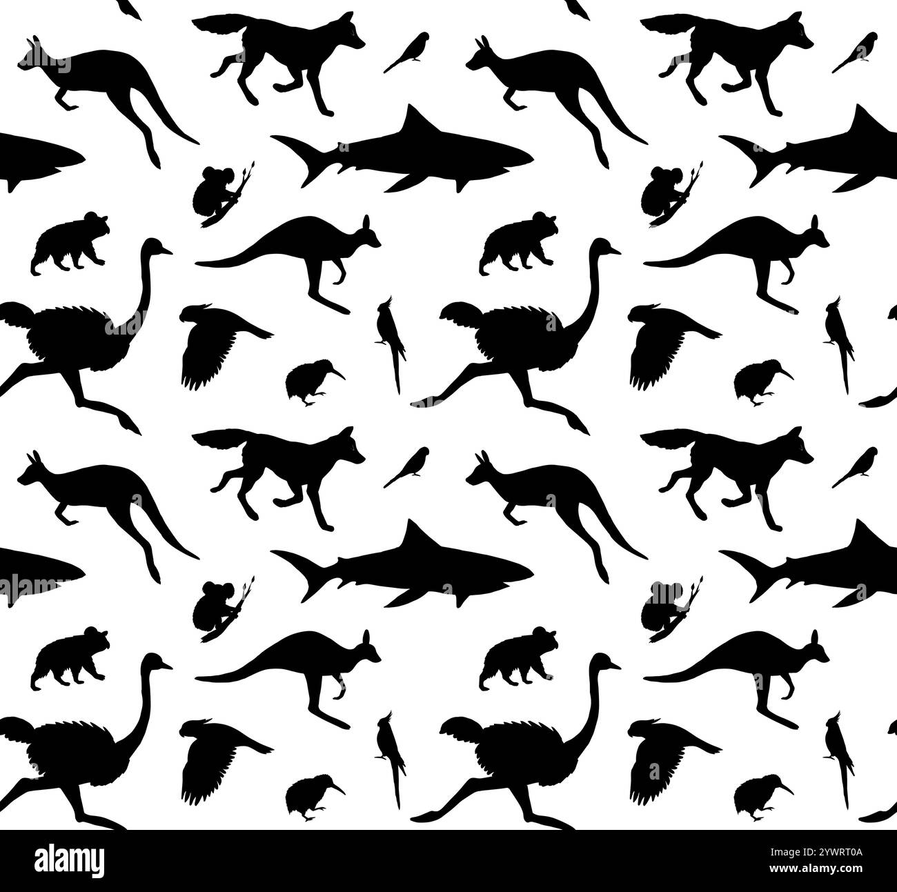 Vector seamless pattern of black Australian wild animals silhouette ...