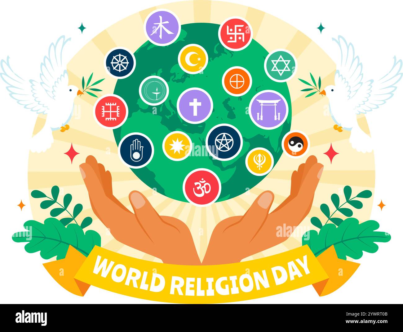 World Religion Day Vector Illustration on 17 January with Symbol Icons ...