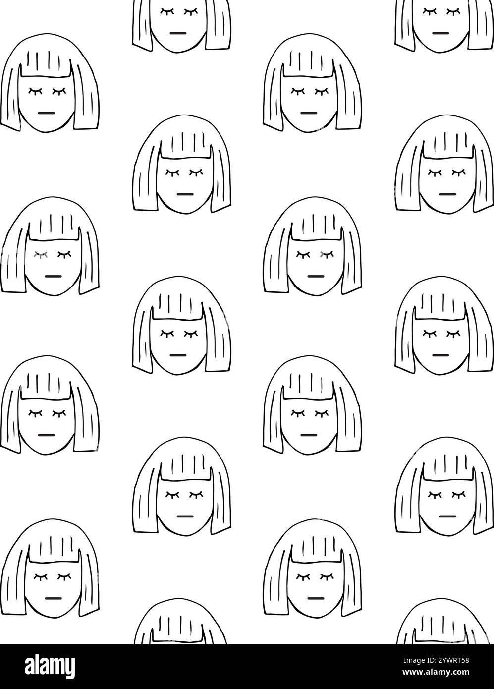 Vector seamless pattern of hand drawn doodle sketch woman head isolated ...