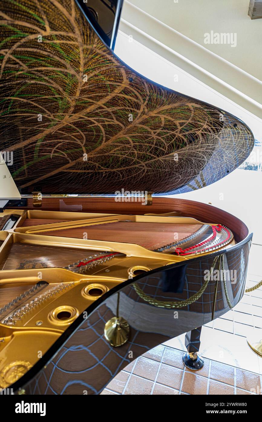 Piano in the entrance hall of the Wajima Lacquer Art Museum, Ishikawa ...