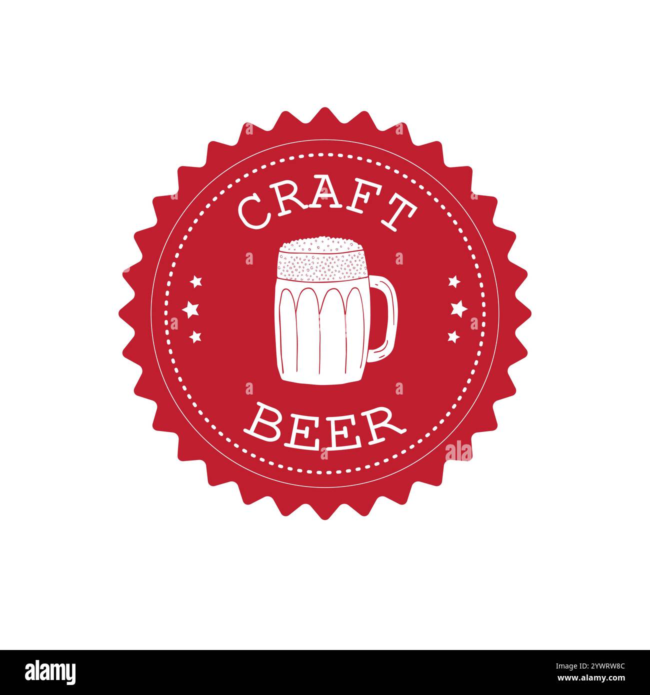 Vector flat retro round red beer bar logo concept with hand drawn glass ...