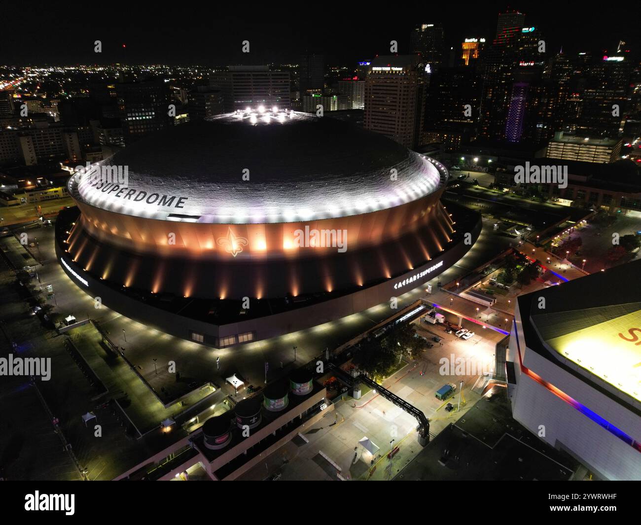 An aerial overall exterior general view of Caesars Superdome with the ...