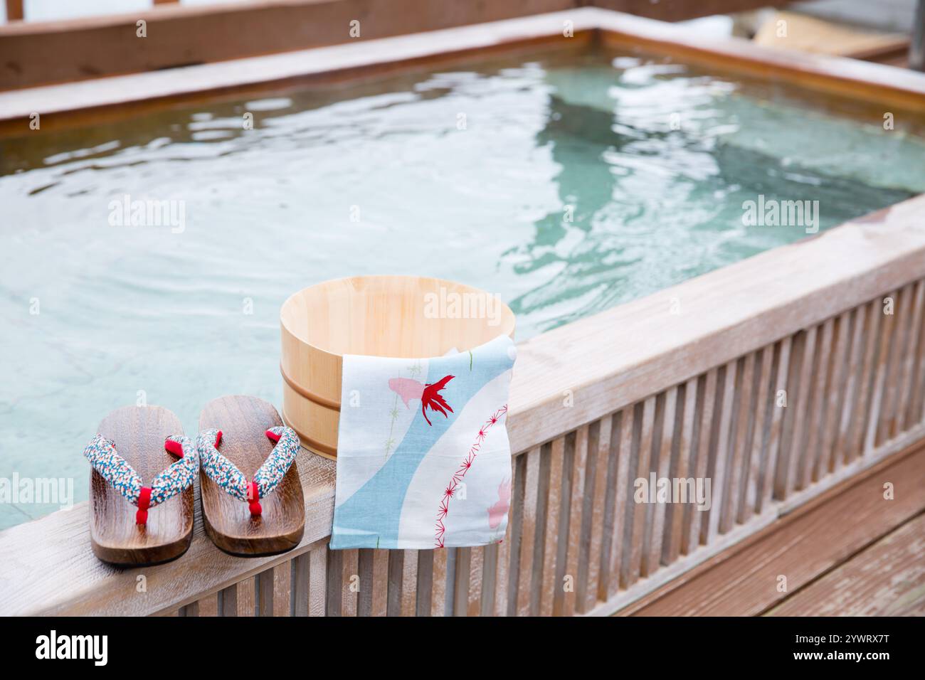 Open-air bath, bath tub and geta Stock Photo - Alamy