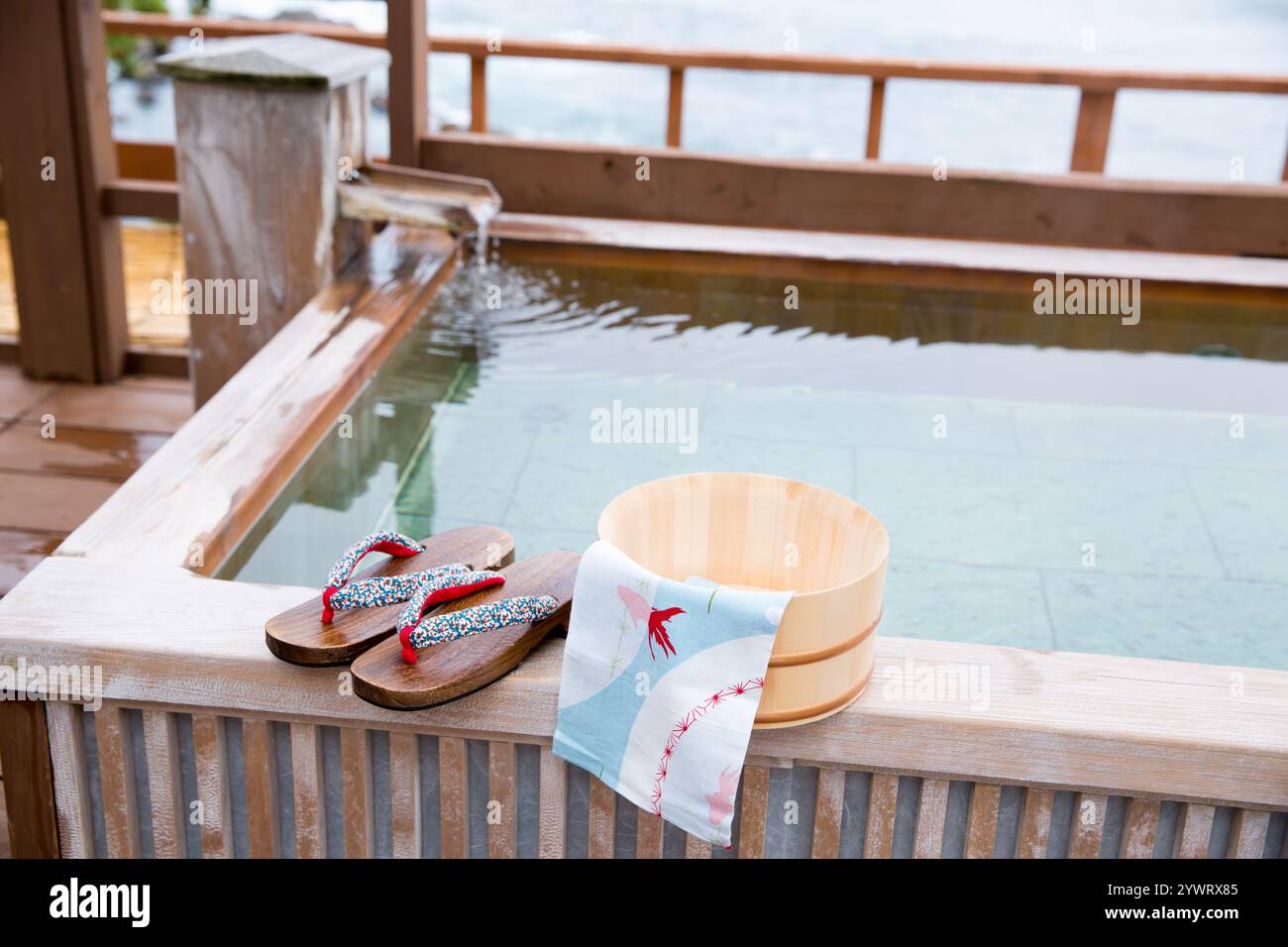 Open-air bath, bath tub and geta Stock Photo - Alamy