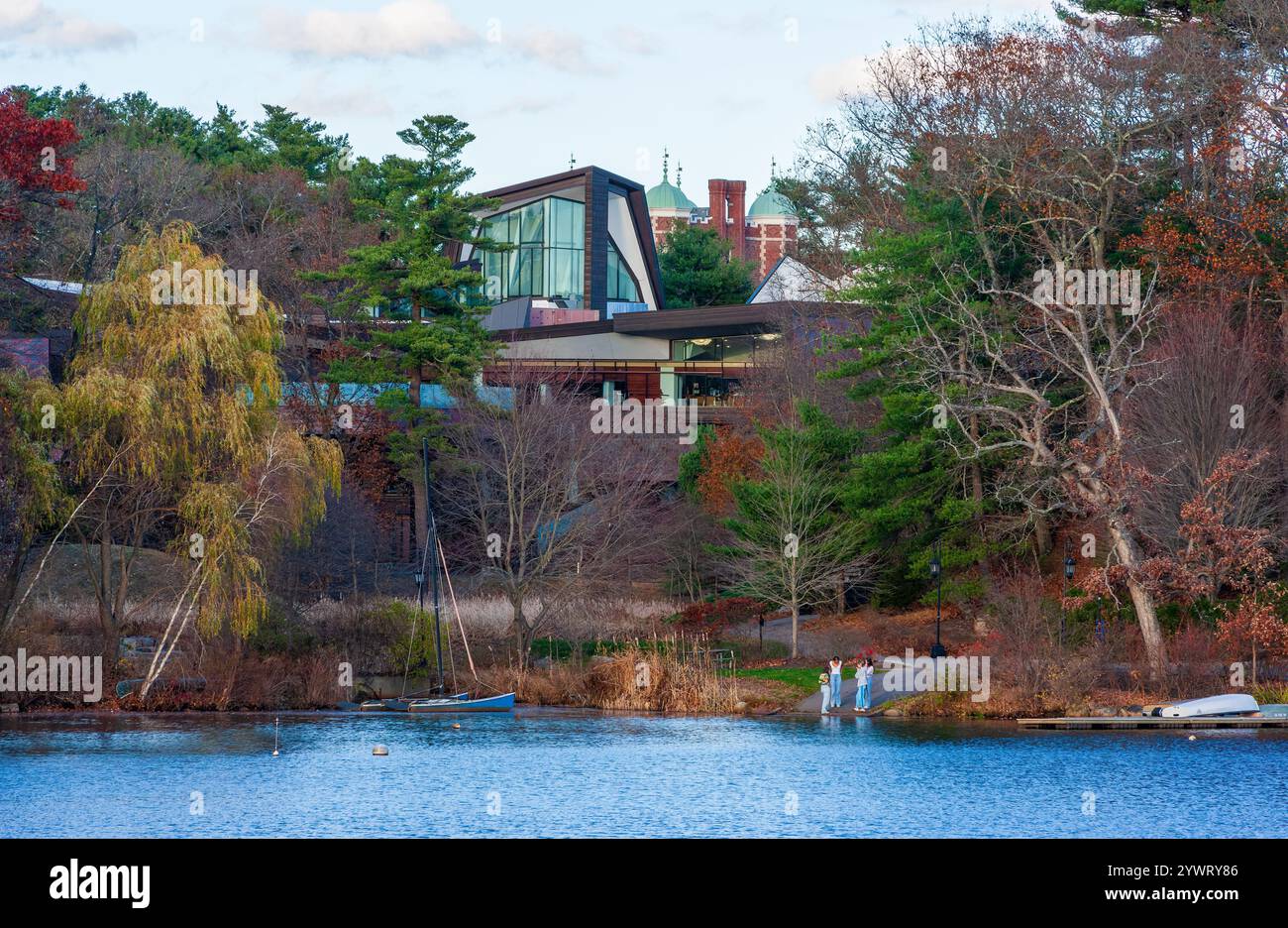 Lakeside respite at Wellesley College with Lulu Chow Wang Campus Center and Beebe Hall ...
