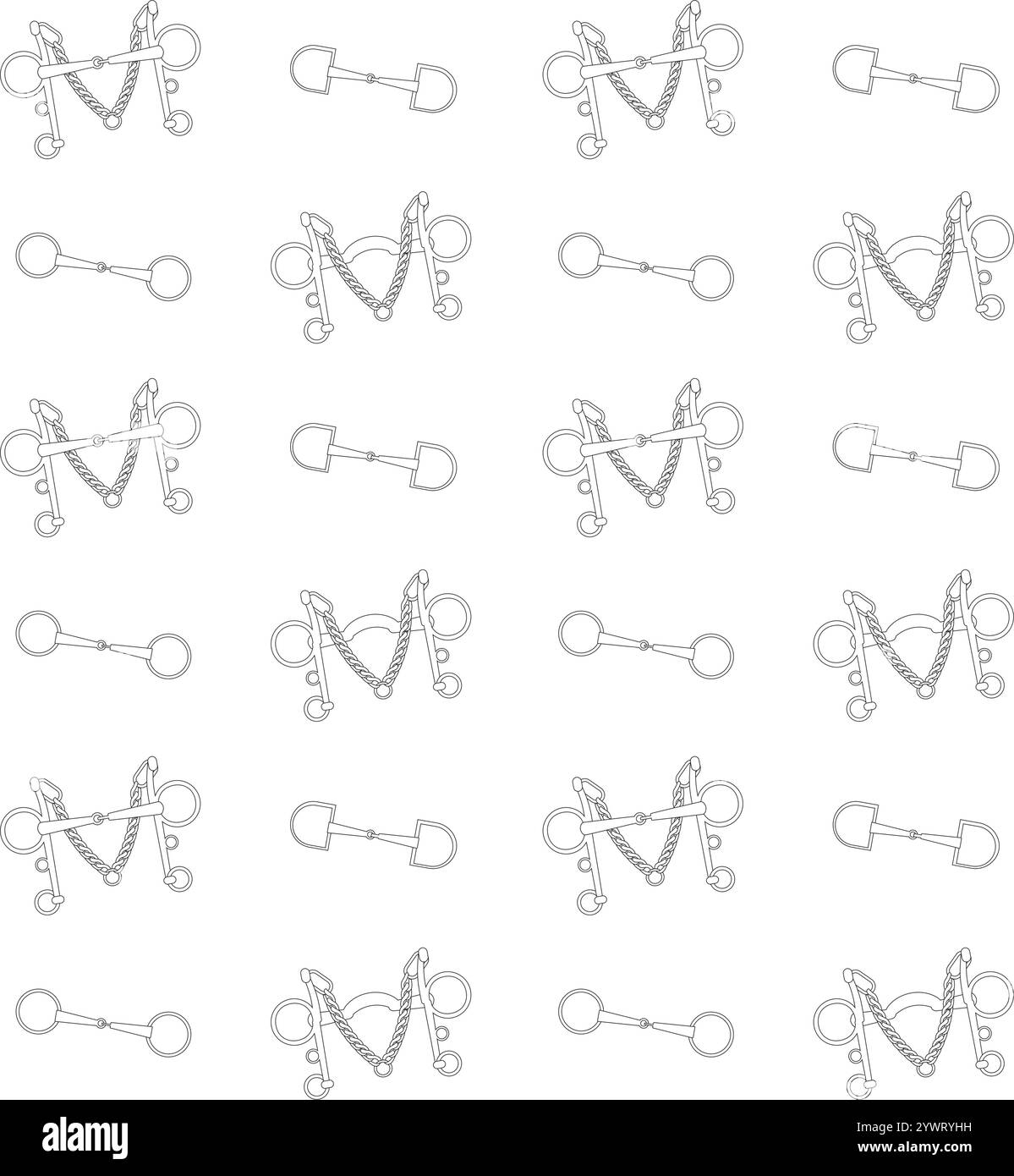 Vector equestrian seamless pattern of flat cartoon different horse bits ...