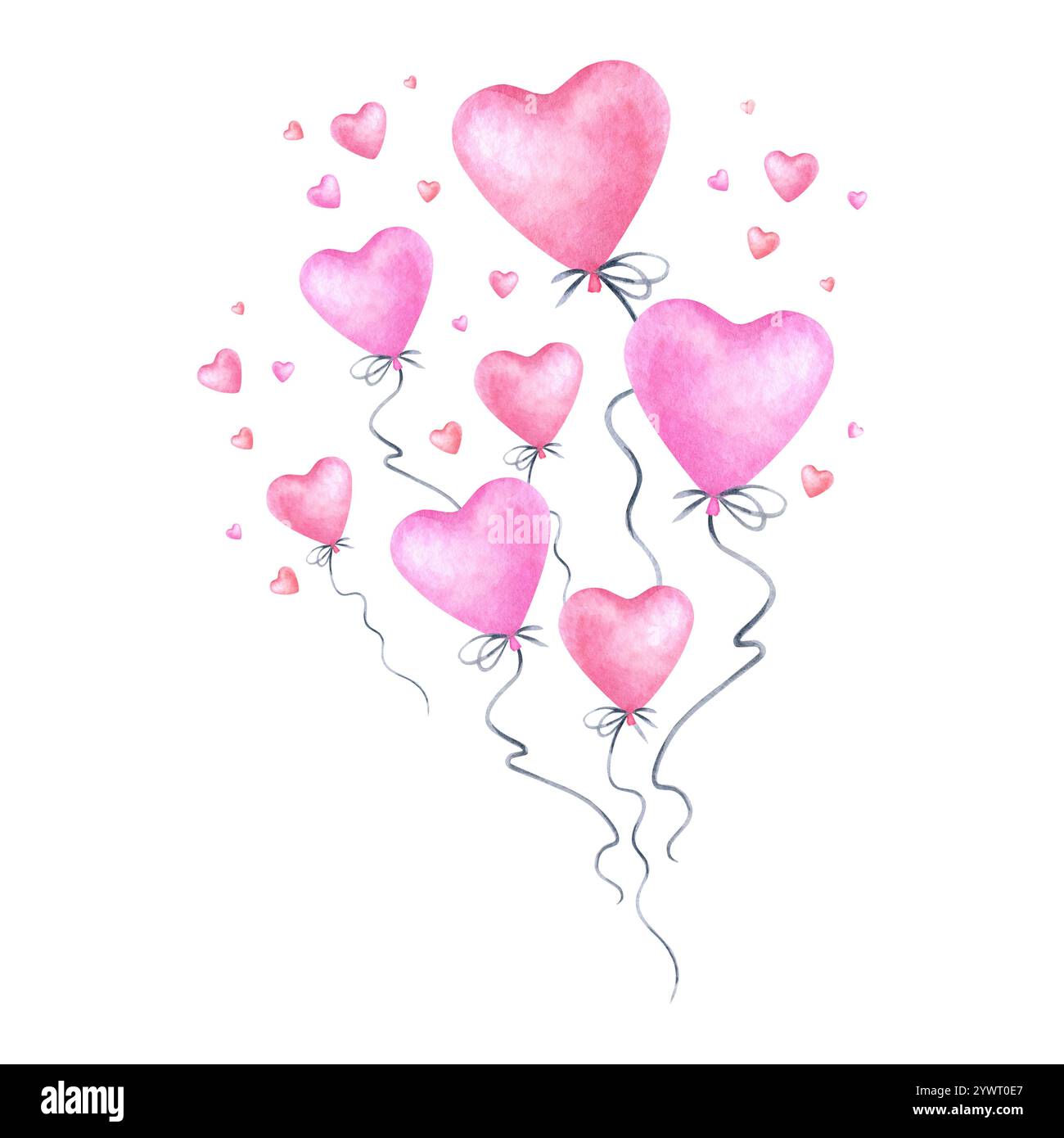 Heart shaped balloons with flying hearts in pastel red and pink colors ...