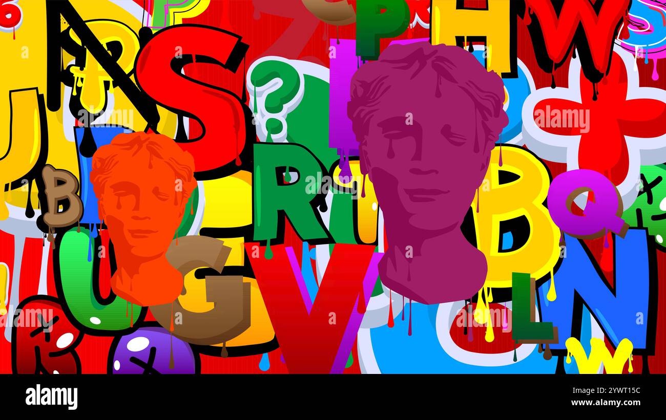 Head Statue Graffiti tag. Abstract modern street art decoration ...