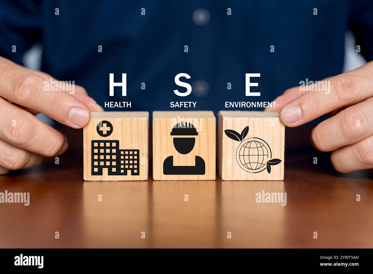 HSE Health Safety Environment concept. Environmental management, health protection and safety by ...