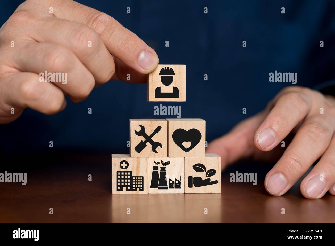 Health safety environment HSE education industry Concept, Man hand ...