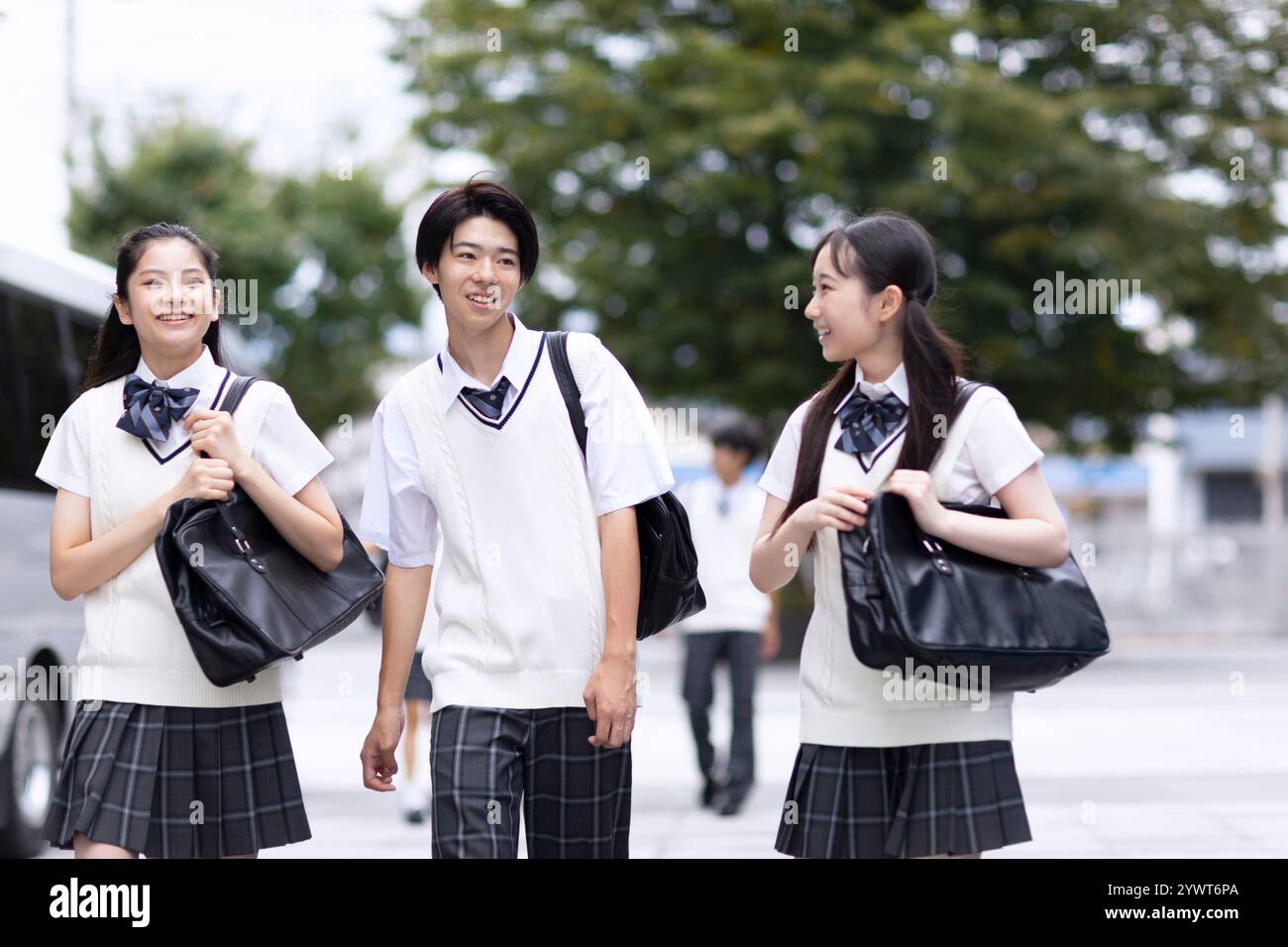 High school students getting along well on their way to school Stock ...