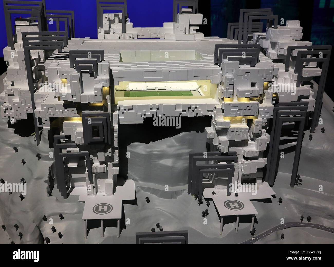 Riyadh, Saudi Arabia. 11th Dec, 2024. A model of the proposed Prince Mohammed bin Salman Stadium ...
