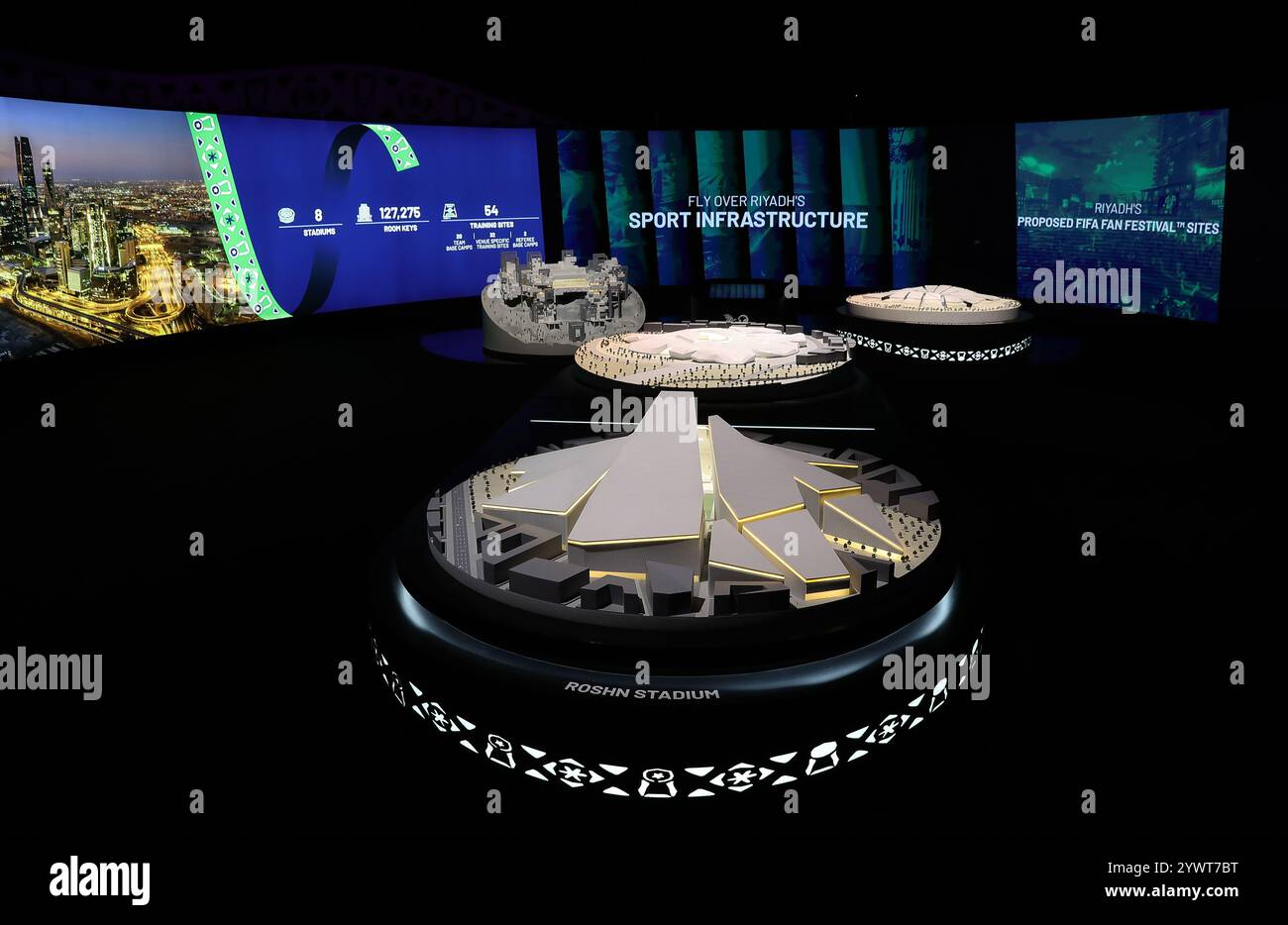 Riyadh, Saudi Arabia. 11th Dec, 2024. Models of the proposed stadiums are seen inside the Saudi ...