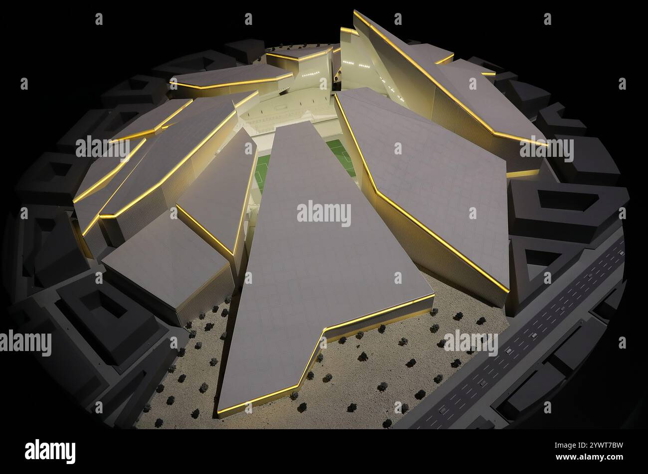 Riyadh, Saudi Arabia. 11th Dec, 2024. A model of the proposed ROSHN Stadium is seen inside the ...