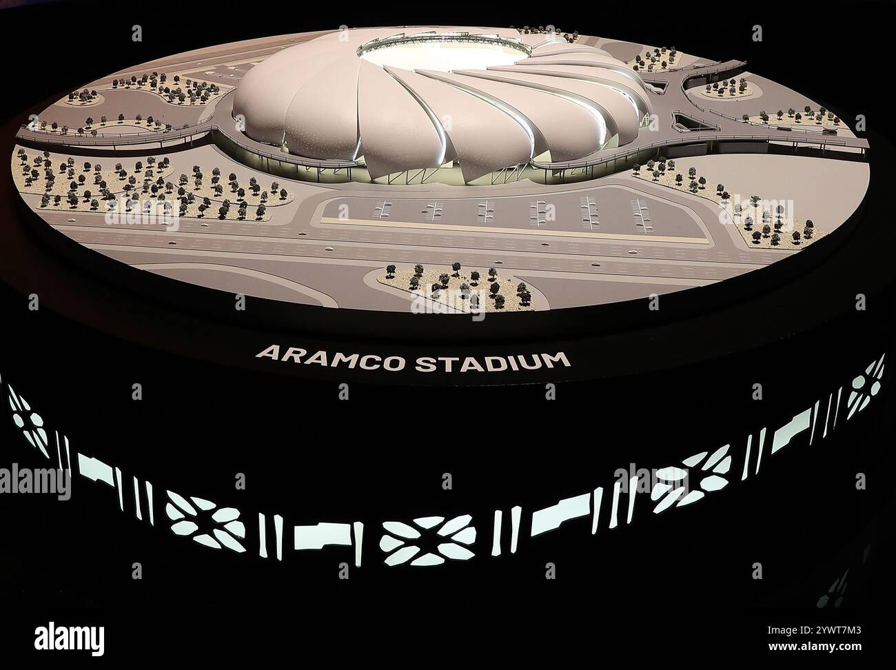 Riyadh, Saudi Arabia. 11th Dec, 2024. A model of the proposed Aramco Stadium is seen inside the ...