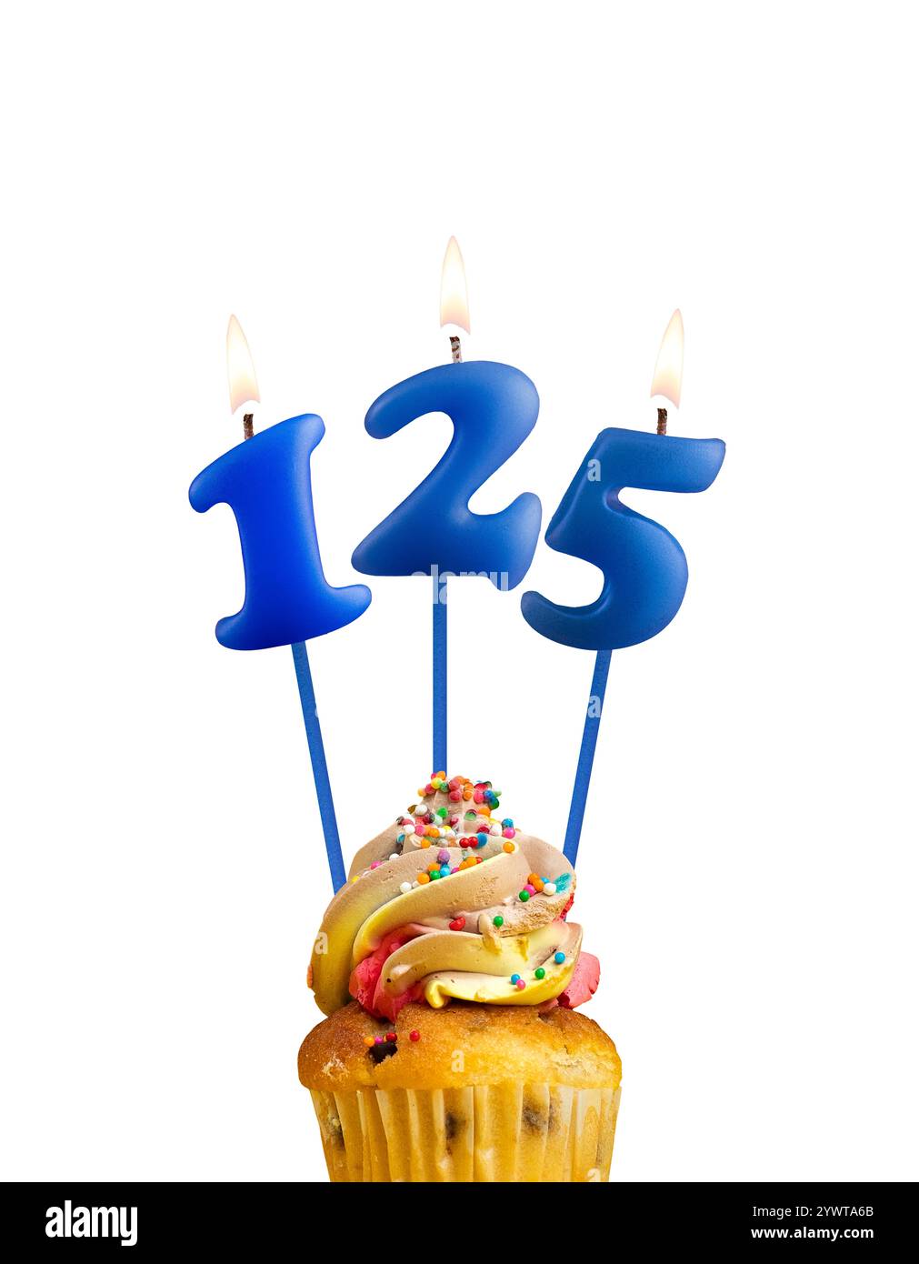 Blue number 125 candle - Birthday card on a white background Stock ...
