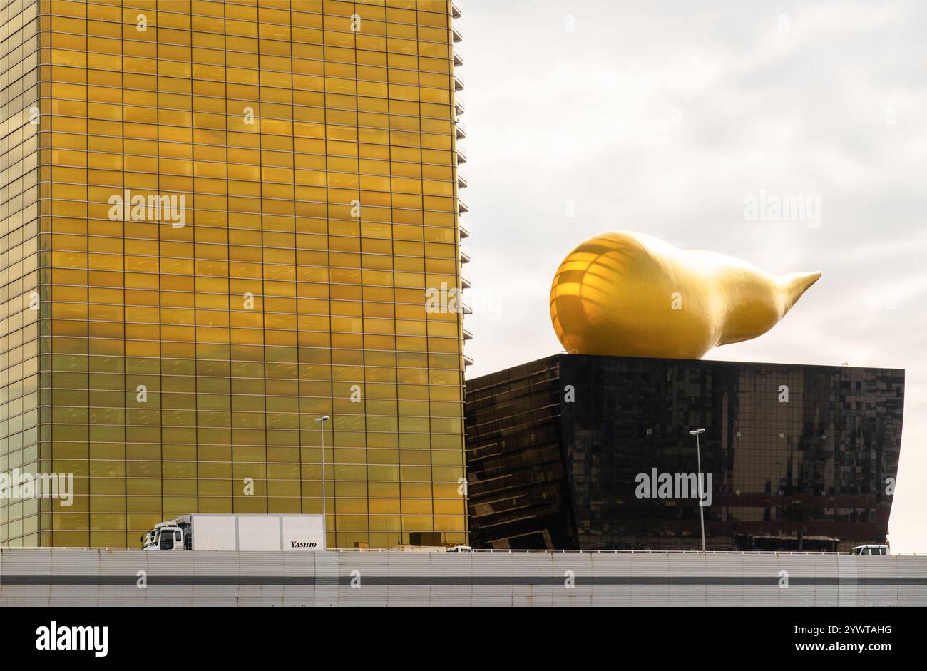 Asahi beer hall building with the flame sculpture on the roof in on the ...