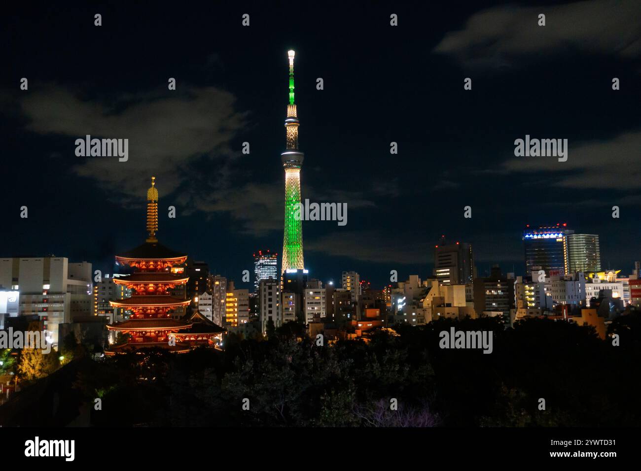 Five story pagoda and the Skytree tower in Asakusa neighborhood of Tokyo Japan Stock Photo - Alamy
