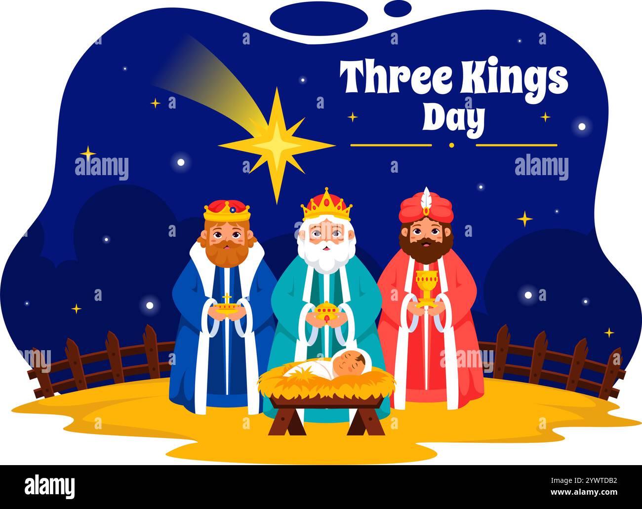 Three Kings Day Vector Illustration Celebrating Faith in the Divinity of Jesus and His Arrival ...