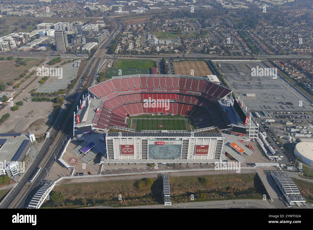 A general overall aerial view of Levi's Stadium and football field with ...
