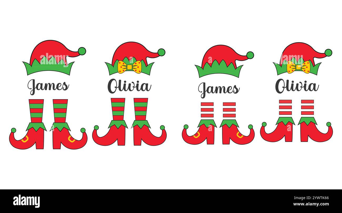 Cute elf squad monogram frame vector illustration. Christmas elf hat ...