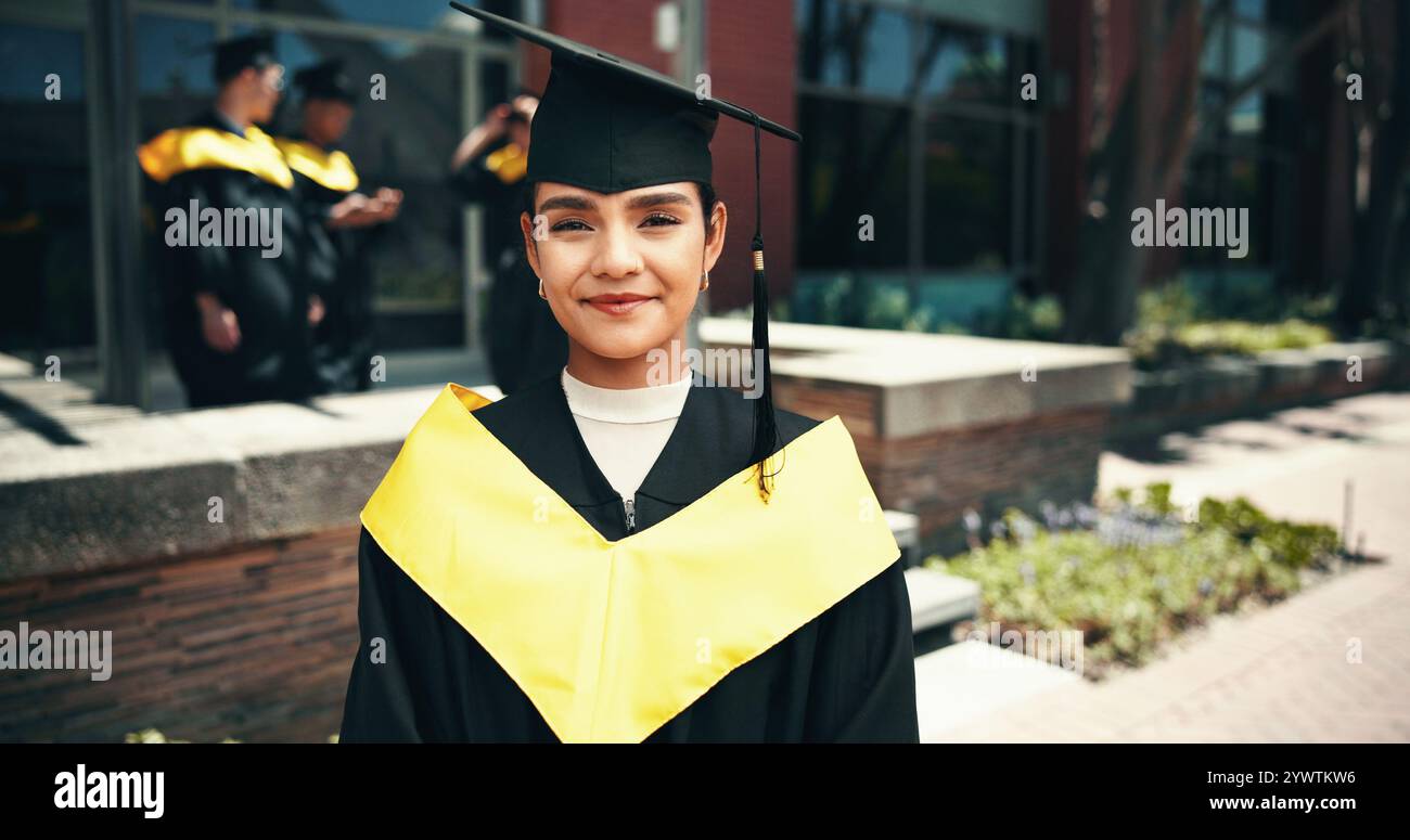 Success, portrait and graduation for woman, smile and celebration of ...