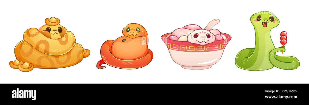 Cute chinese zodiac snake characters set - yellow python with golden ...