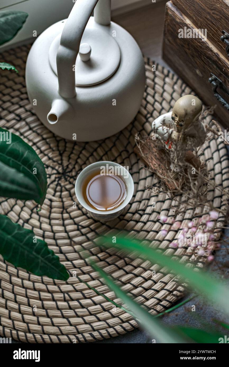 A Serene and Calming Tea Setup with Beautiful Decorative Elements and ...
