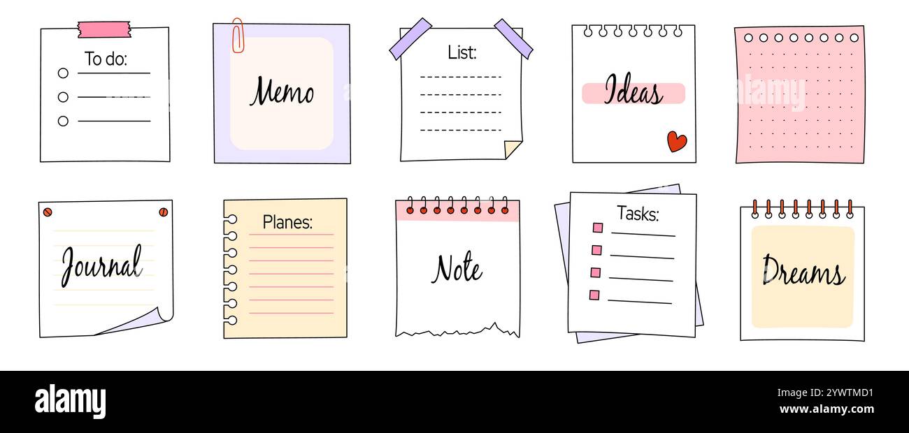 Memo frame note paper line cute planner sheet set. Notebook paper note ...