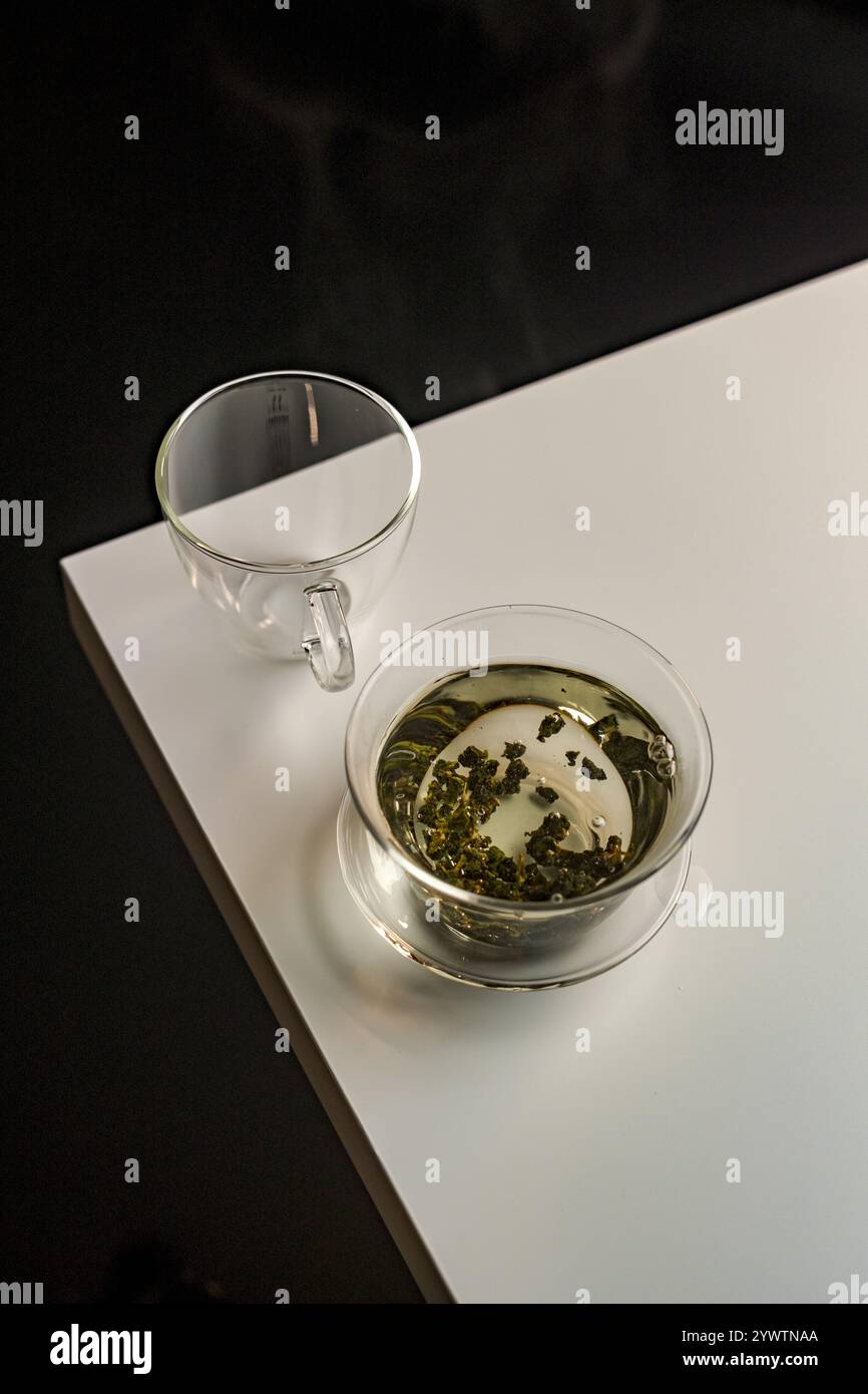 An Elegant Green Tea Presentation Arranged Artfully on a Minimalist ...